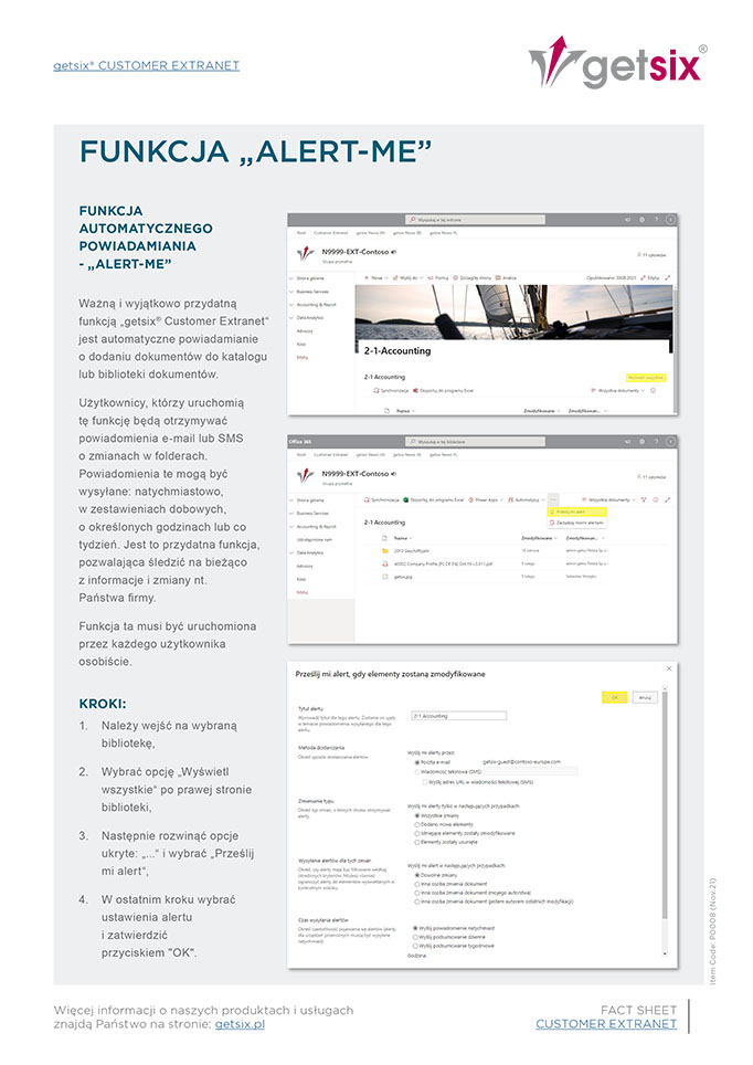 getsix Extranet - SharePoint 2019 - Funkcja "Alert-me" - getsix