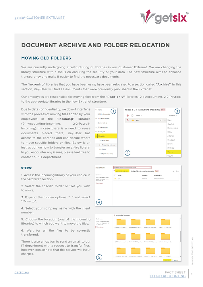 getsix Extranet - Document archive and folder relocation